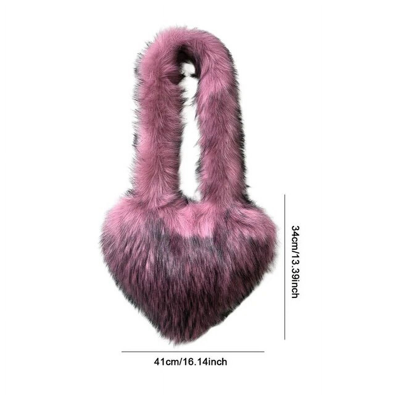 Municipal Heart Shaped Faux Fur Shoulder Bag Fluffy Plush Winter Women ...