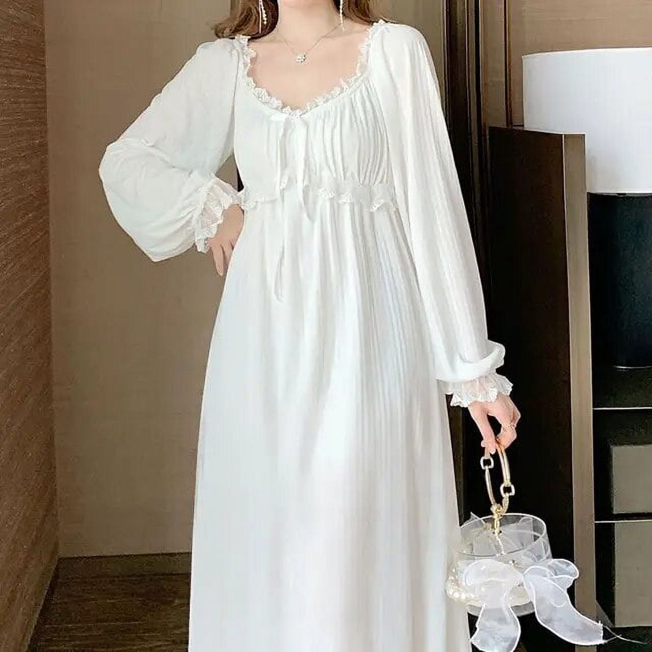 Municipal Lace Nightgown Sleepwear Womens Style Ruffles Night Dress One ...