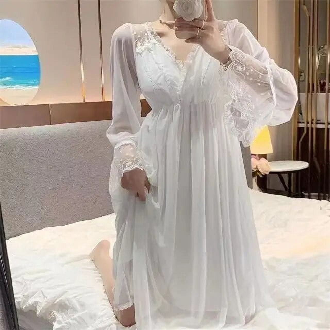 Municipal Lace Women Nightgown Ruffles Sleepwear Woman Long Sleeves ...