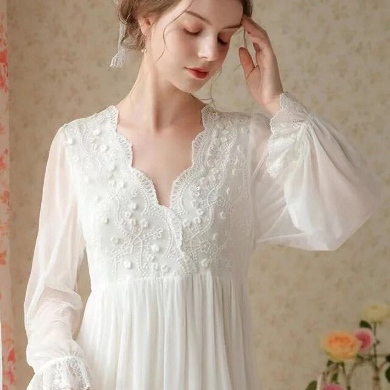 Municipal Lace Women Nightgown Ruffles Sleepwear Woman Long Sleeves ...