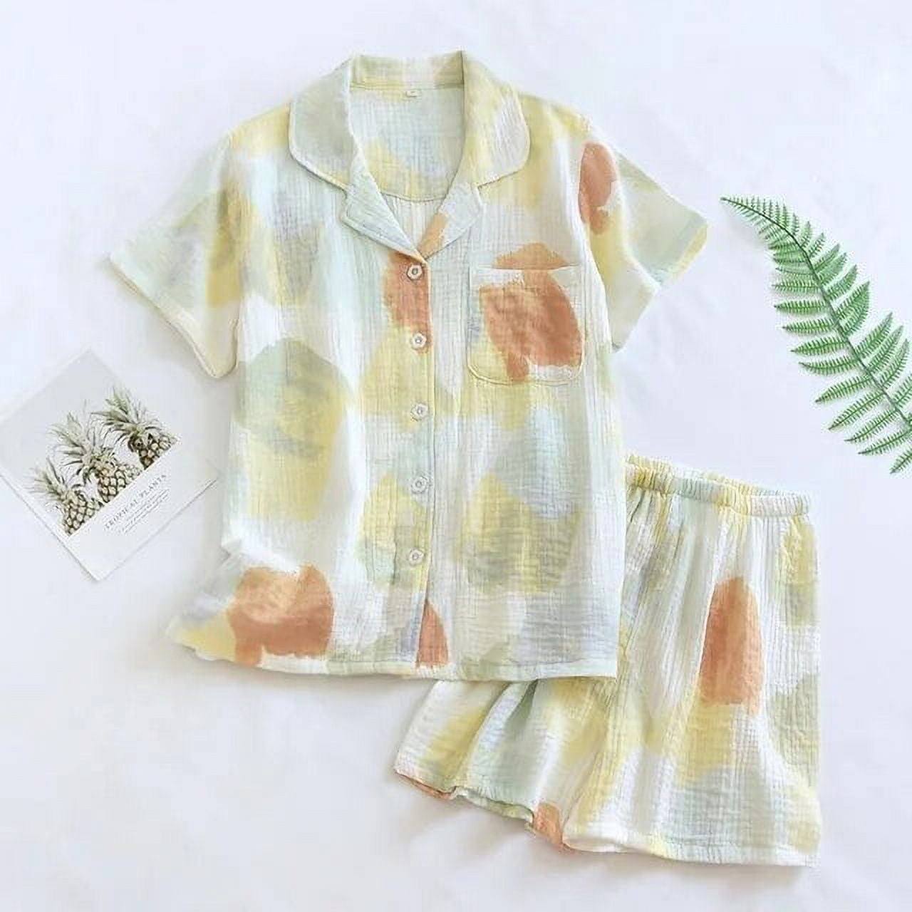 Municipal New Summer Women Pajamas Color Printing 100% Cotton Gauze ...