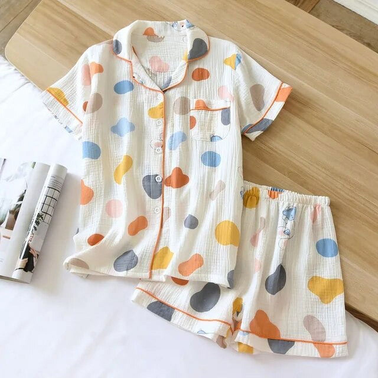 Municipal New Summer Women Pajamas Color Printing 100% Cotton Gauze ...