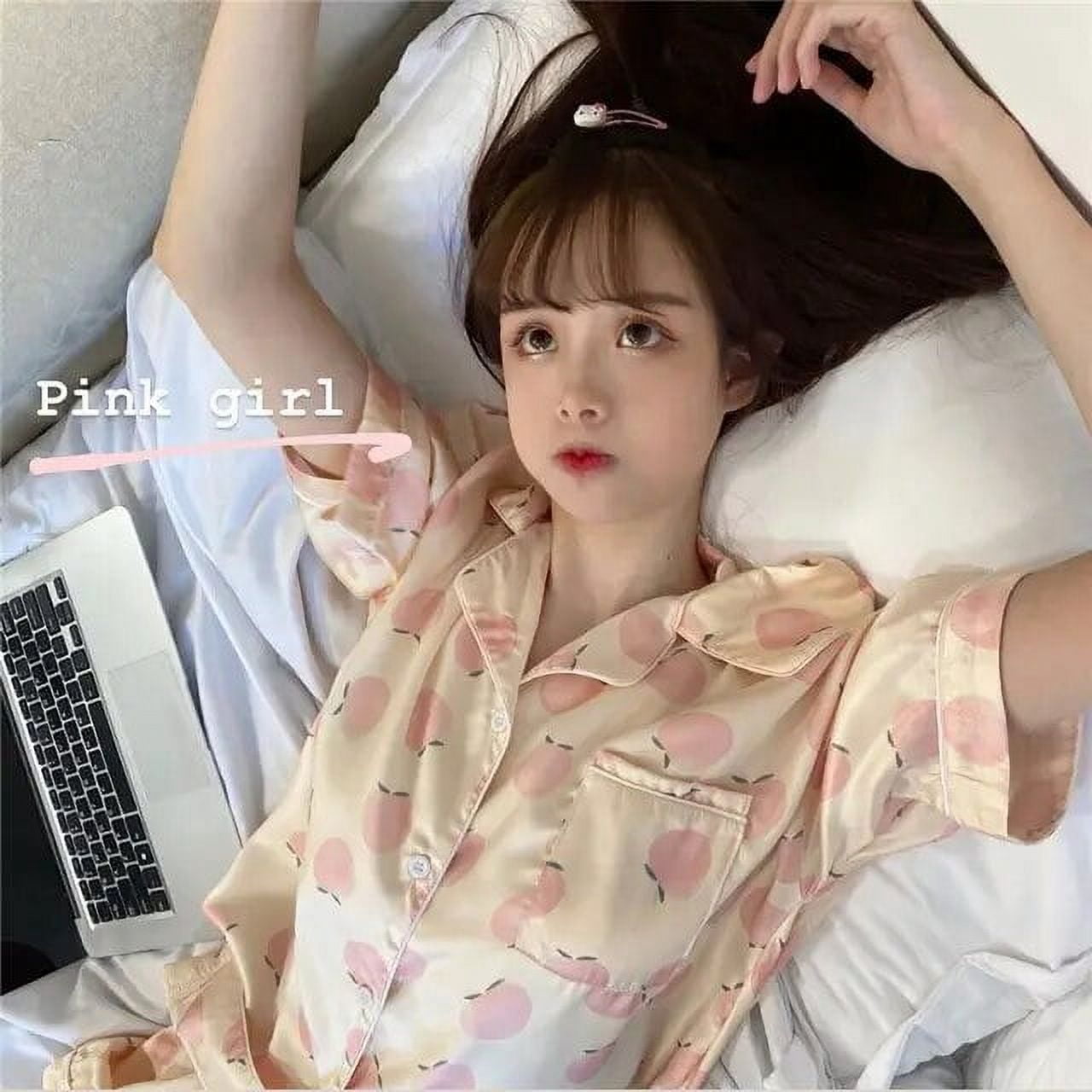 Municipal Peach Print Women Pajamas Shorts Sleepwear Set Short Sleeve ...