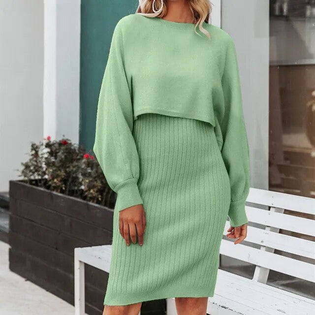 Municipal Plus Size Lazy Knitted Dress Womens Long Sleeve Solid Color