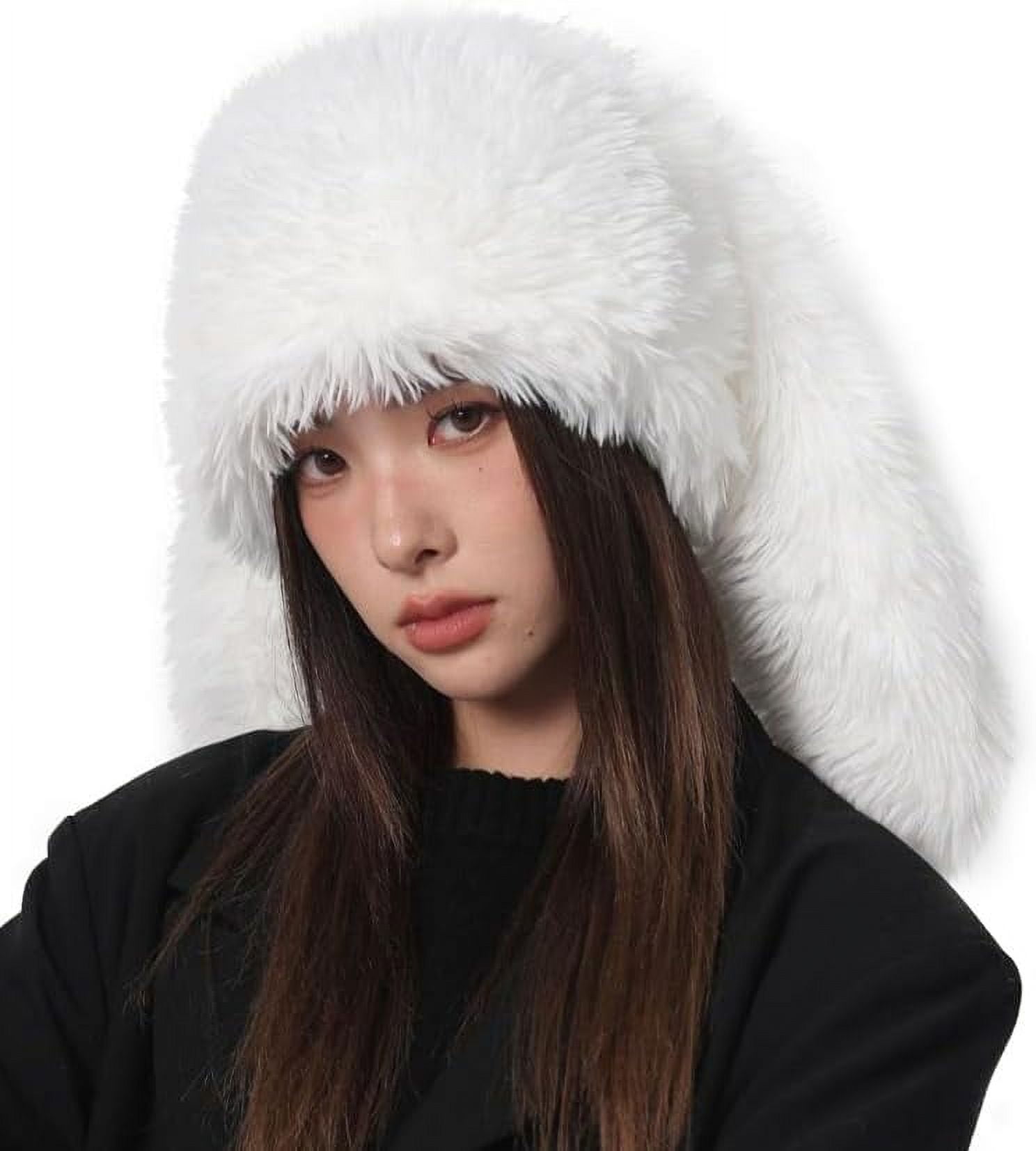 Municipal Plush Bunny Ear Bucket Hat for Women Y2K Fluffy Sweet Caps ...