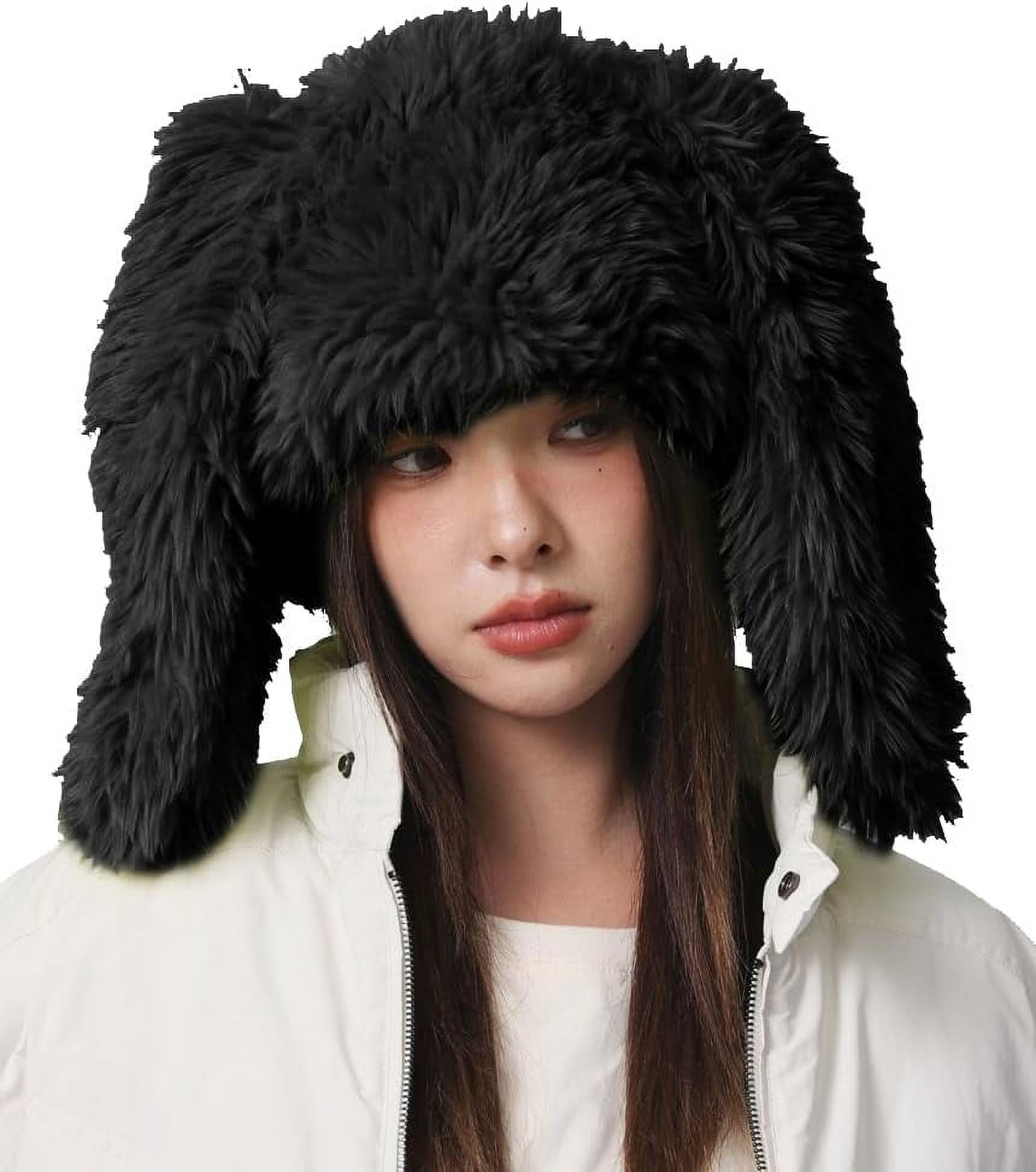 Municipal Plush Bunny Ear Bucket Hat for Women Y2K Fluffy Sweet Caps ...