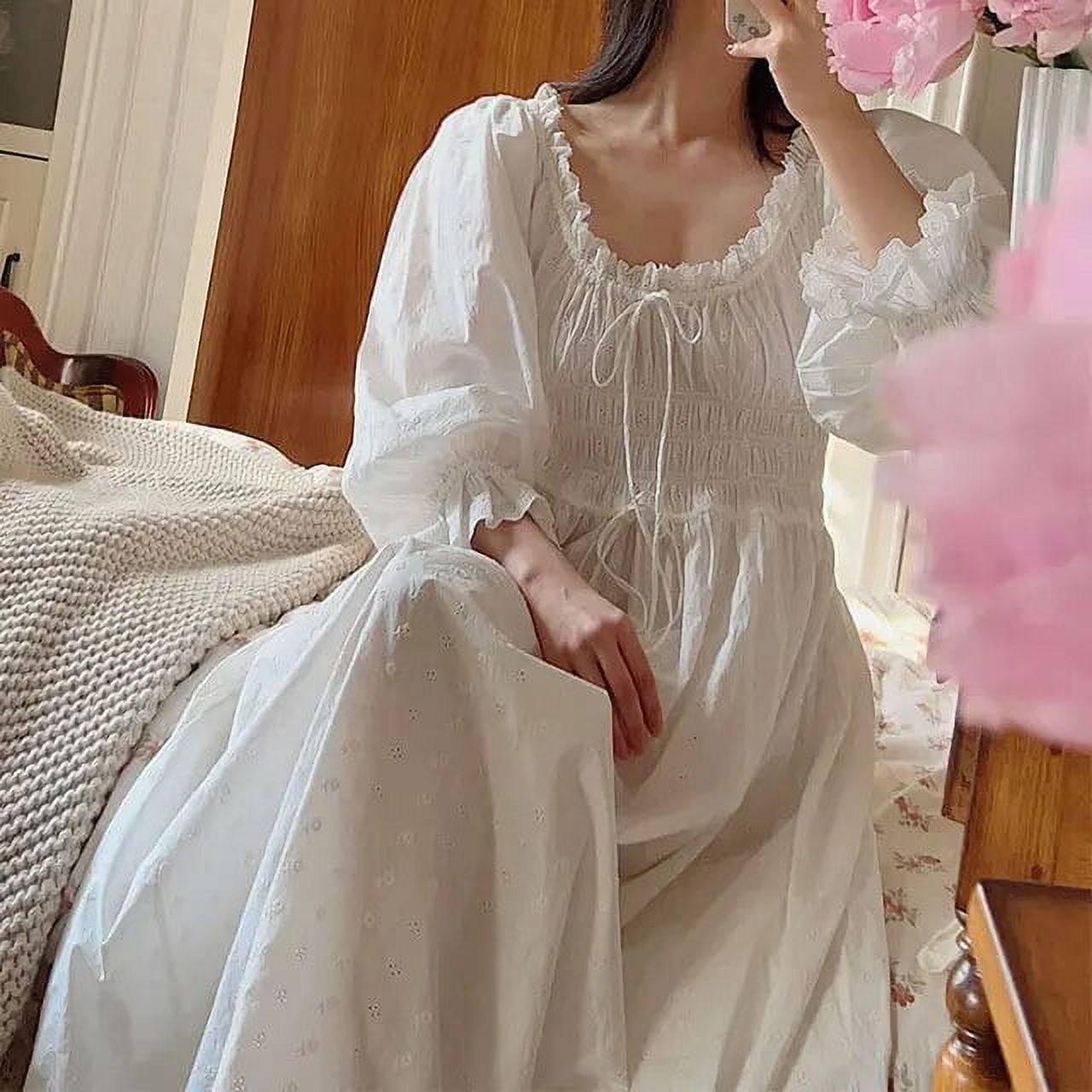 Municipal Pure Cotton Victorian Night Dress Women Sweet Embroidery Long ...