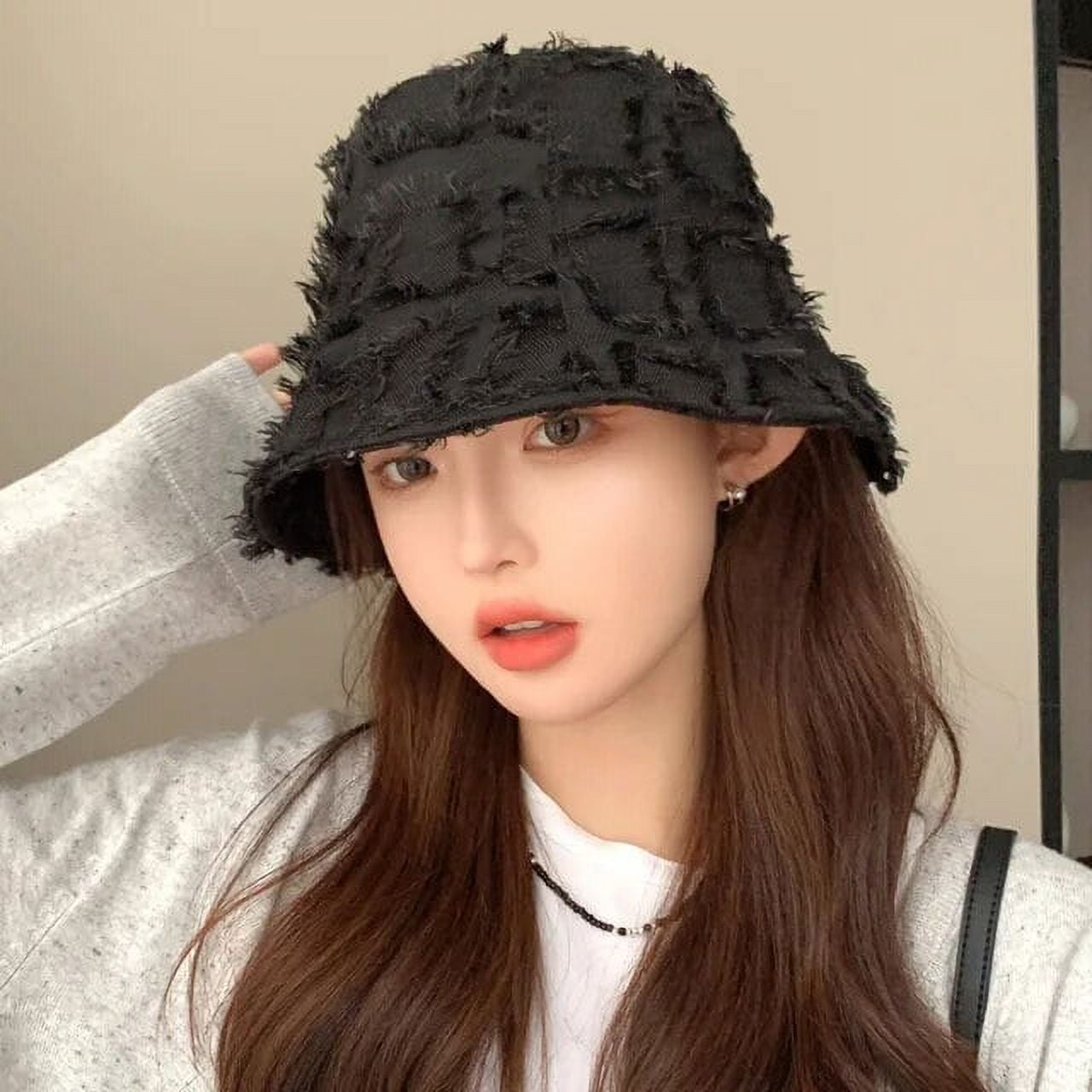 Municipal Ruffled Plaid Bucket Hat Women Autumn Sun Protection Female ...