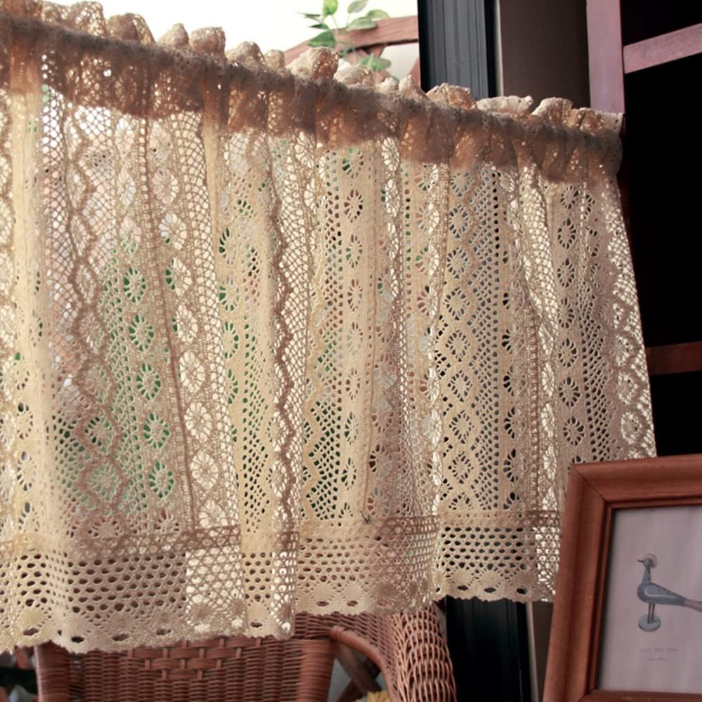 Municipal Rustic Crochet Valance for Kitchen Window Farmhouse Lace ...