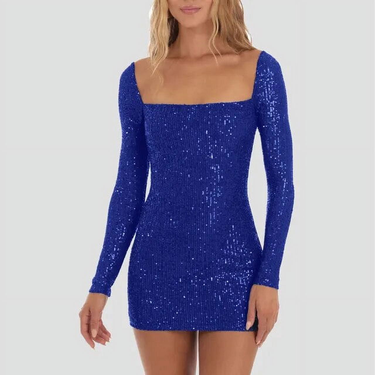 Municipal Sequin Dress For Women Long Sleeve Square Neck Sparkly ...
