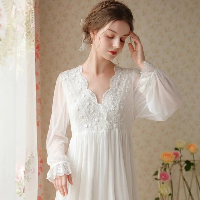 Municipal Sexy Lace Mesh Night Dress Women Fairy White Victorian Long ...