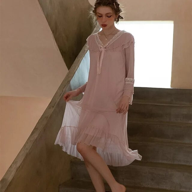 Municipal Sexy Spring Mesh Night Dress Women Vintage Loose V Neck ...