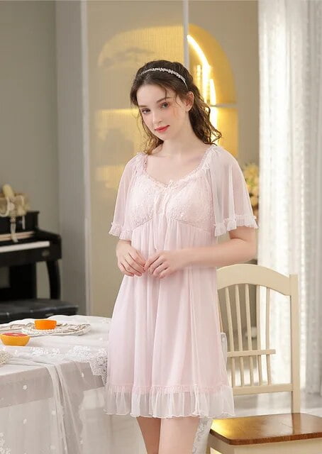 Municipal Sexy Summer Mesh Night Dress Fairy Women Lace Short Sleeve ...