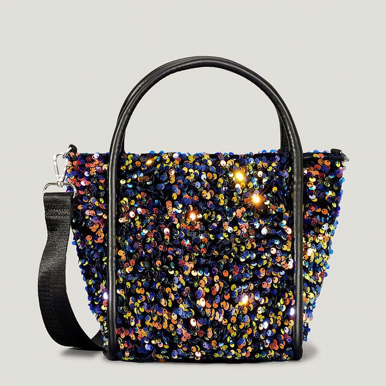 Municipal Shinny Sequins Women Handbags Designer Bling Bucket Bag Wide ...