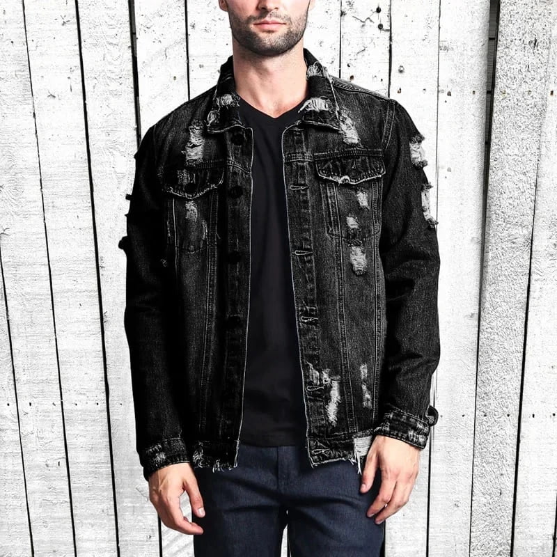 Municipal Street Fashion Ripped Denim Jacket Men's Classic Vintage ...
