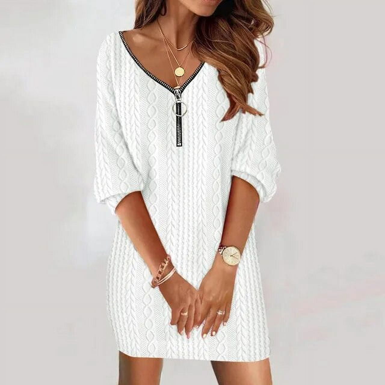 Municipal Striped Knitting Dresses Womens Plus Size Half Zipper Dress
