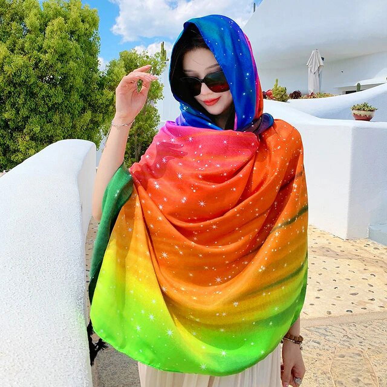 Municipal Summer Chiffon Hijab Elegant Women Silk Scarf Rainbow Print ...