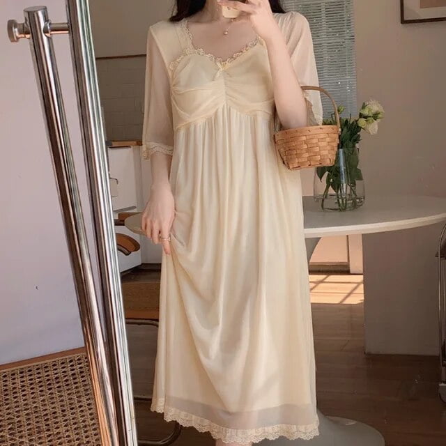 Municipal Summer Lace Mesh Night Dress Women Fairy Short Sleeve ...