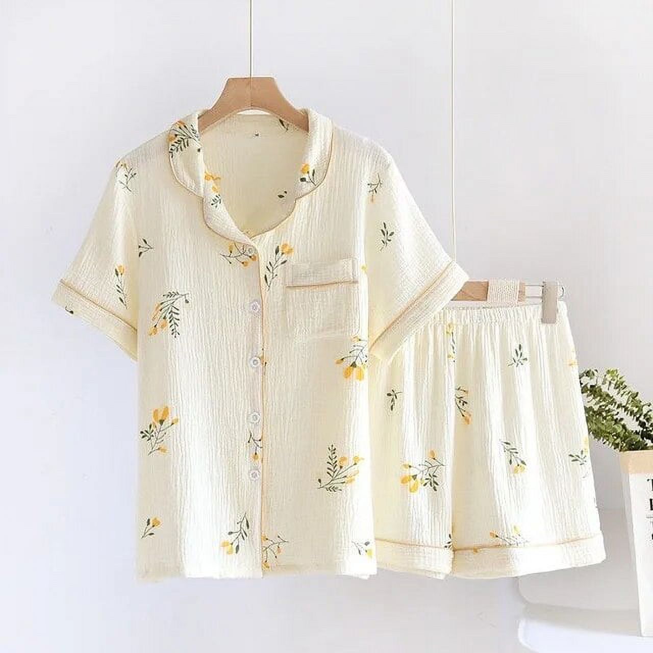 Municipal Summer Women Pajamas Cute Tulip Printing Sleepwear 100% ...