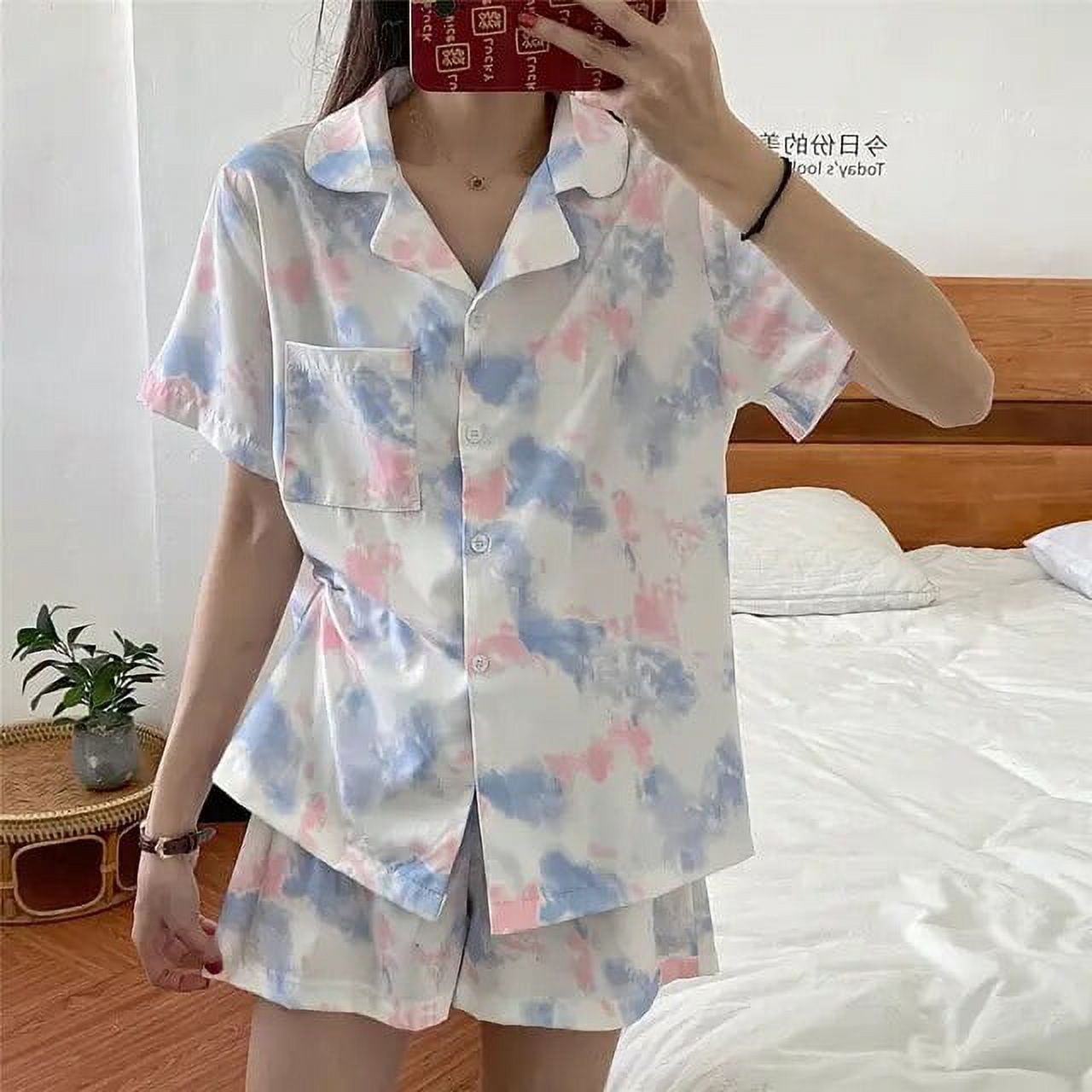 Municipal Tie Dye Sleepwear Women Pajamas Shorts Set Short Sleeve ...