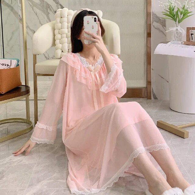 Municipal Vintage Mesh Night Dress Women Princess Robe Sleepwear ...