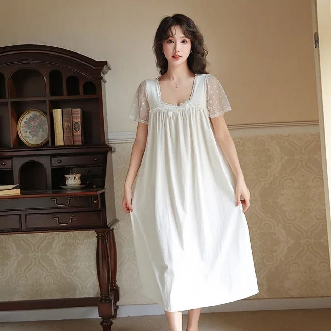 Municipal Vintage Spring Summer Cotton Night Dress Women Sweet Lace ...