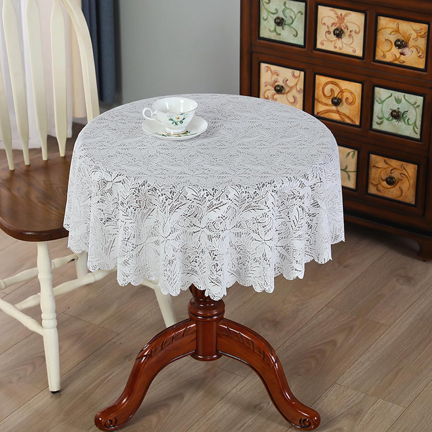 Municipal White 47 Inch Round Small Lace Tablecloth, Elegant Table ...