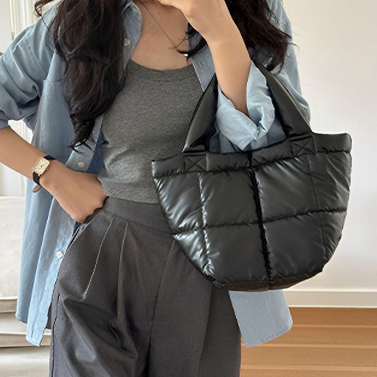 Municipal Winter Down Tote Bag for Women Puffer Handbag Trendy Chic ...