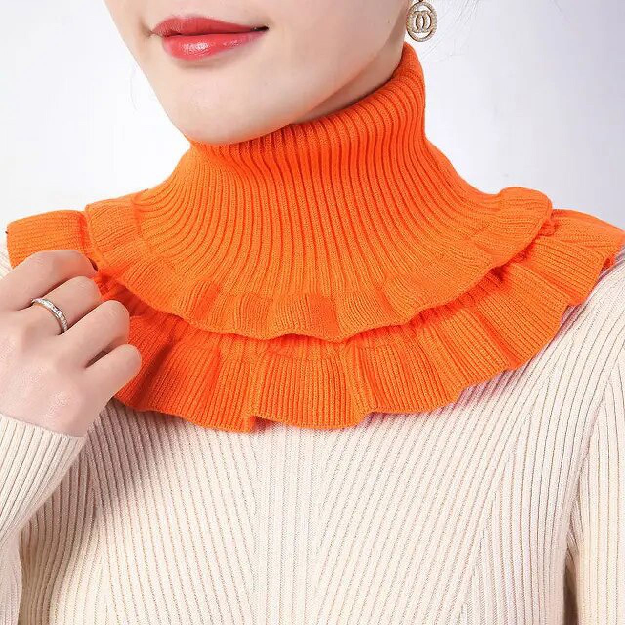 Municipal Winter Women Double Ruffle Wool Knit Pullover False Colloar ...