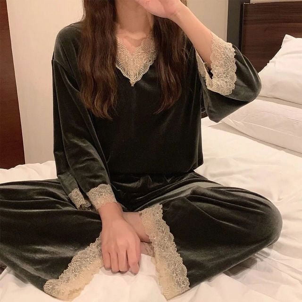 Municipal Woman Pijamas Velvet Pajamas Sleepwear Women Winter Lace ...