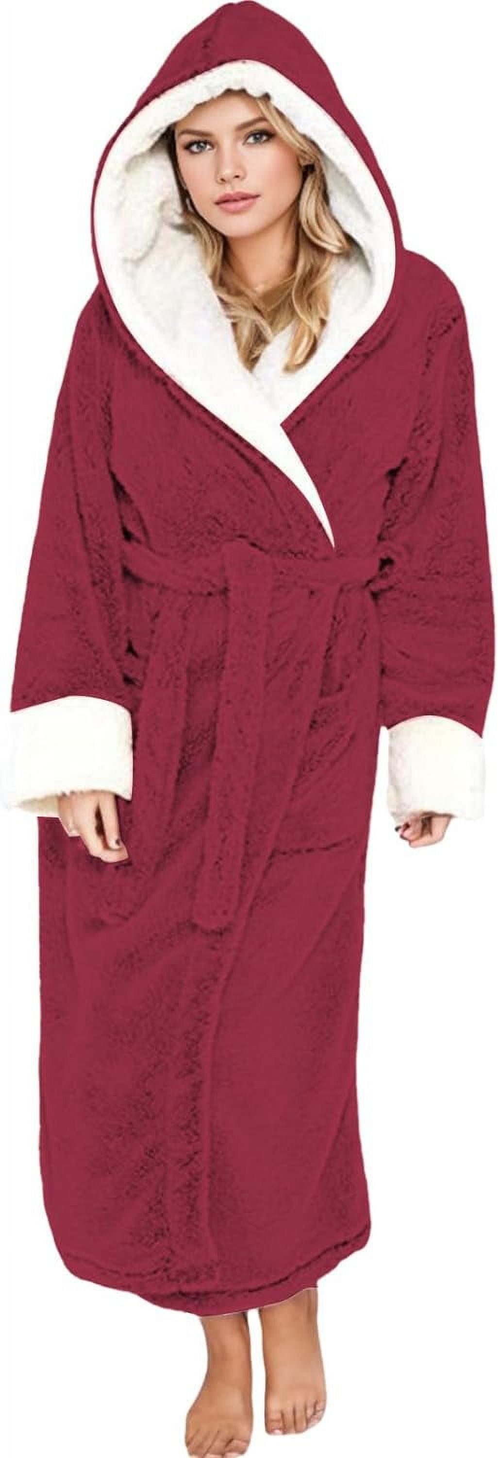 Municipal Women Fleece Shawl Collar Bathrobe Color Block Plush Long