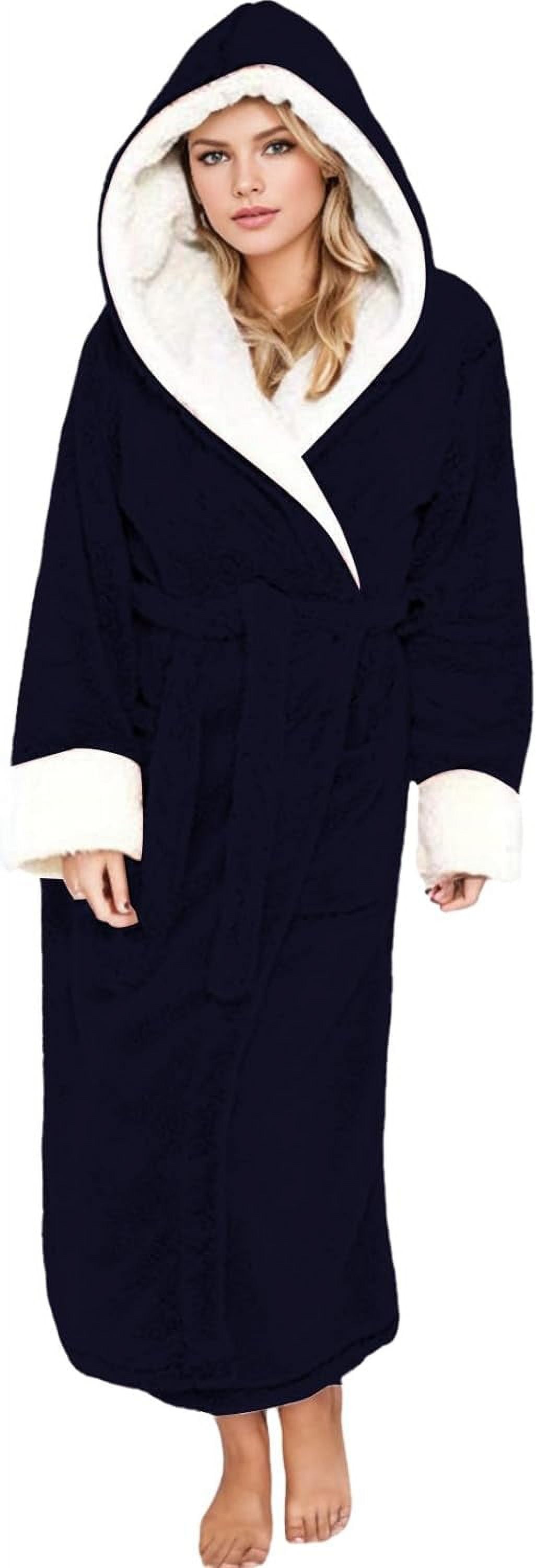Municipal Women Fleece Shawl Collar Bathrobe - Color Block Plush Long ...