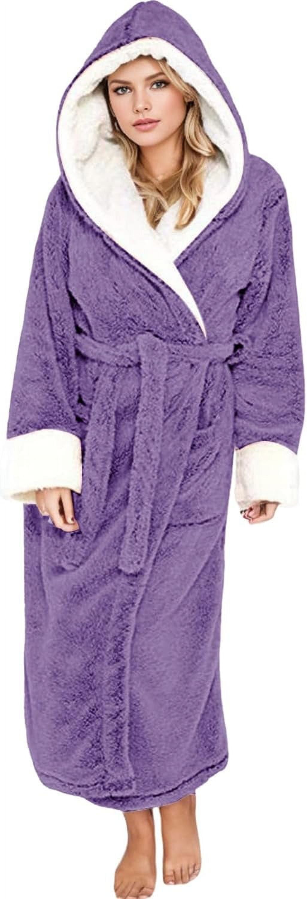 Municipal Women Fleece Shawl Collar Bathrobe - Color Block Plush Long ...