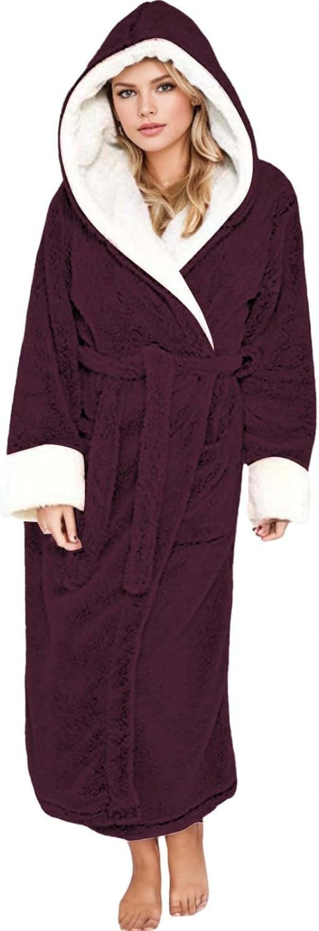 Municipal Women Fleece Shawl Collar Bathrobe Color Block Plush Long