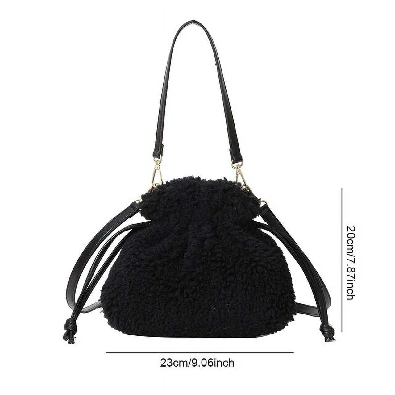 Municipal Women Furry Bucket Bag Soft Plush Shoulder Bag Drawstring ...