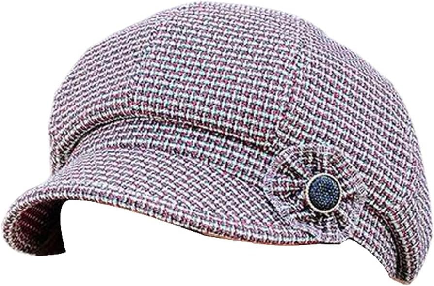 Municipal Women Octagonal Cap Small Plaid Beret Hat Fashion Flower ...