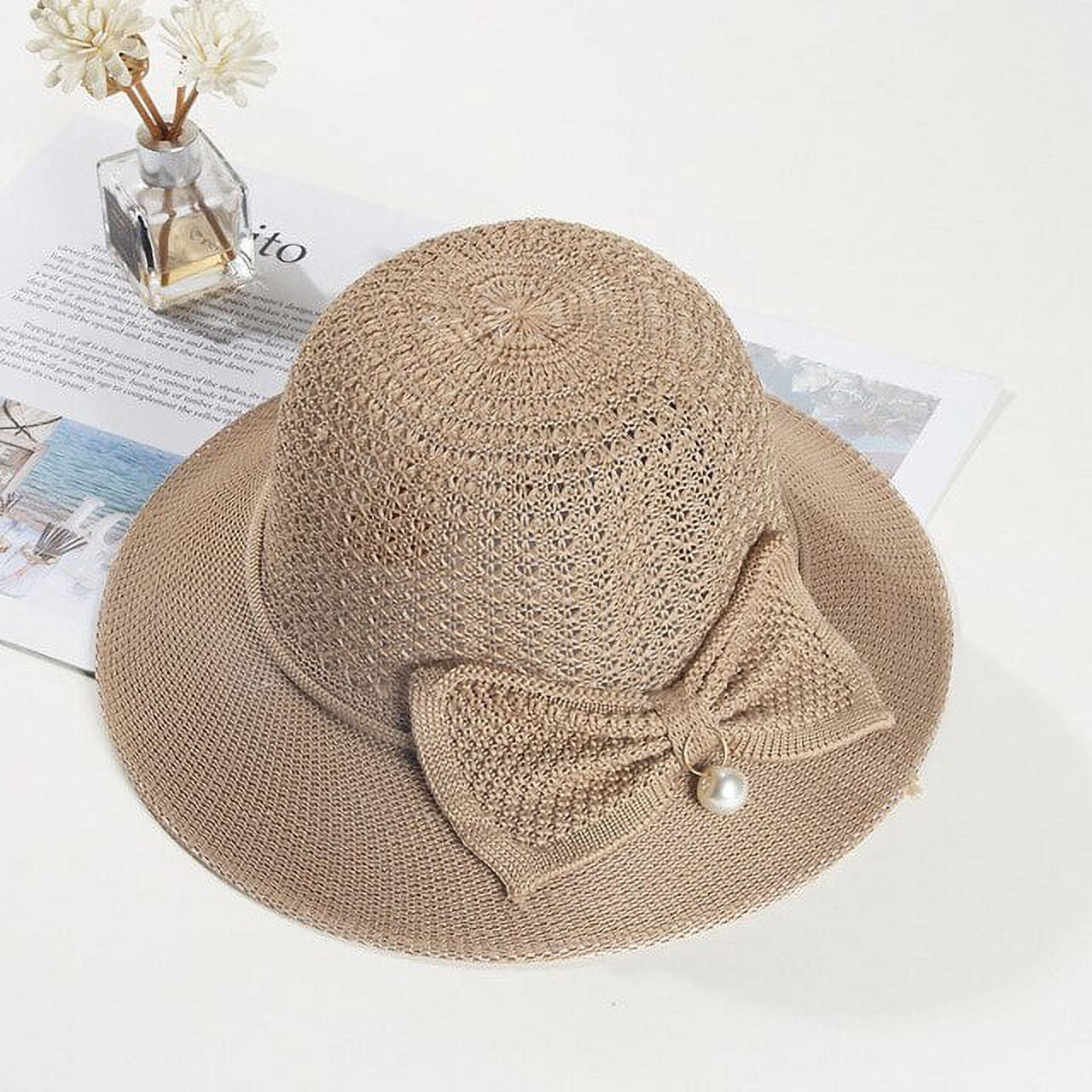 Municipal Women Summer Shade Breathable Sun Hats for Women Foldable Bow ...