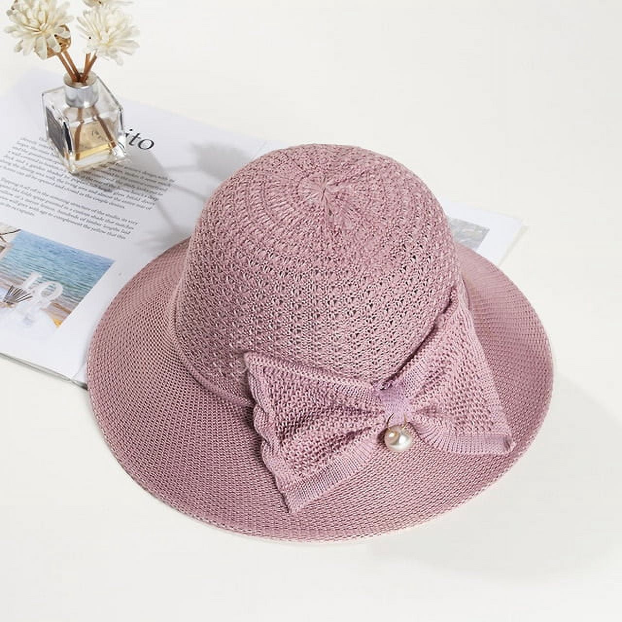 Municipal Women Summer Shade Breathable Sun Hats for Women Foldable Bow ...