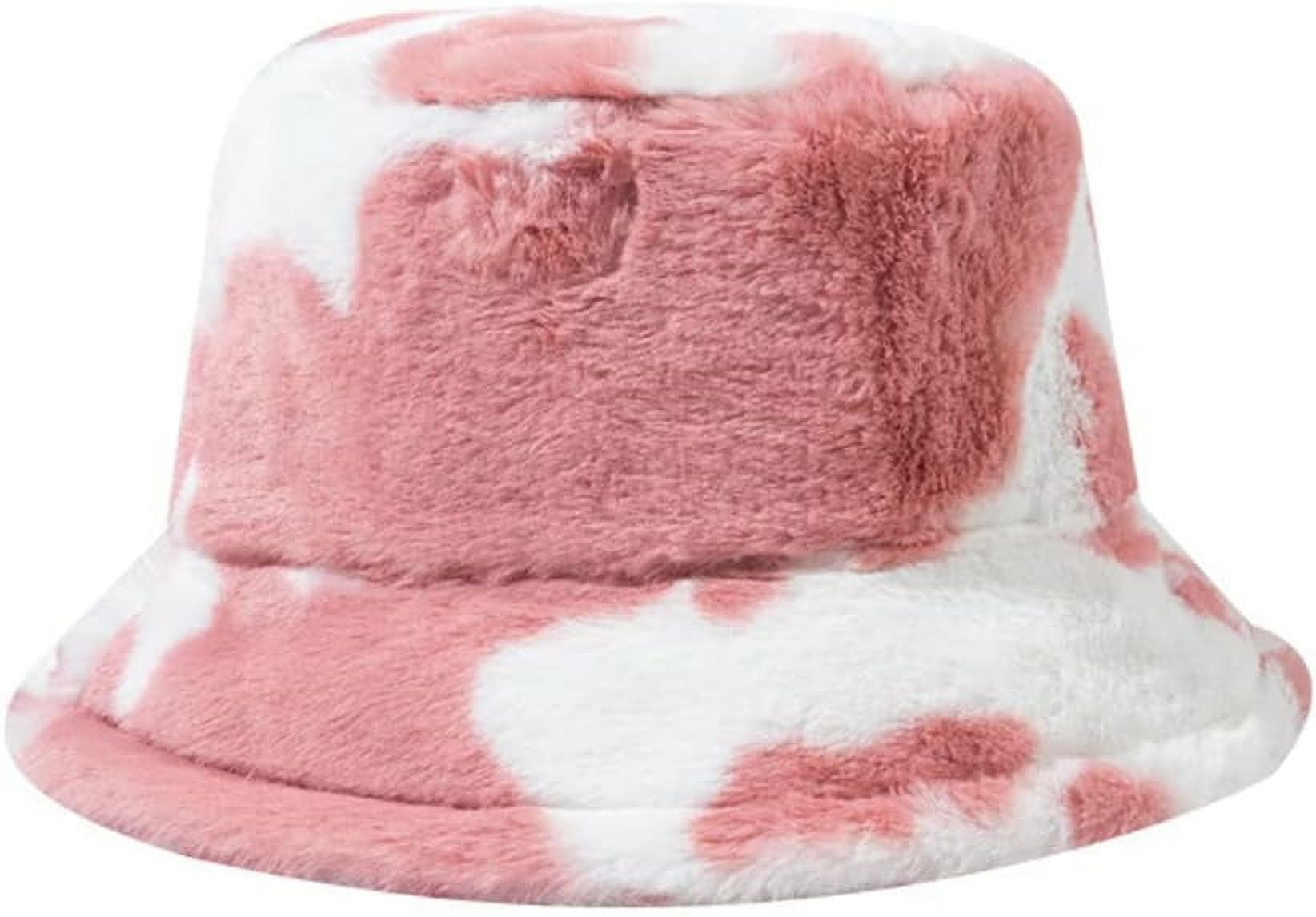 Municipal Women Winter Bucket Hat Fuzzy Warm Hat Cow Print Style Faux ...