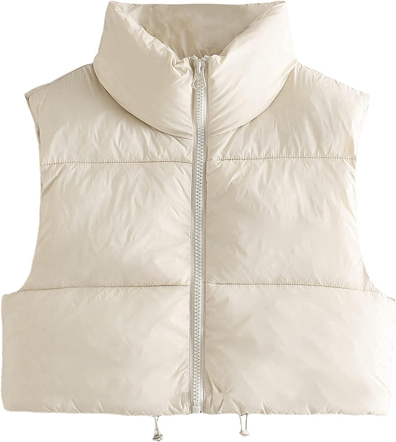 Municipal Women's Cropped Puffer Vest Black Stand Collar Zip Up Padded ...