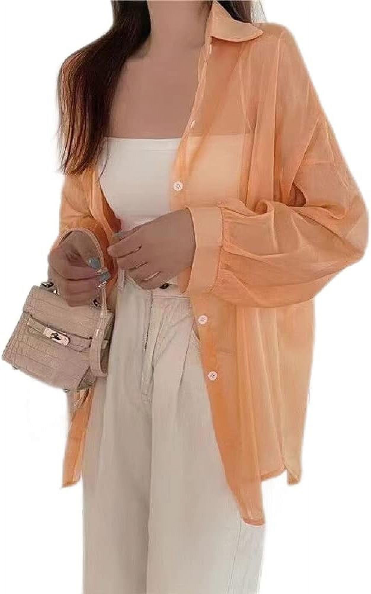 Municipal Women's Front Button Blouse Fluffy Sleeve Pearly Gauze top ...