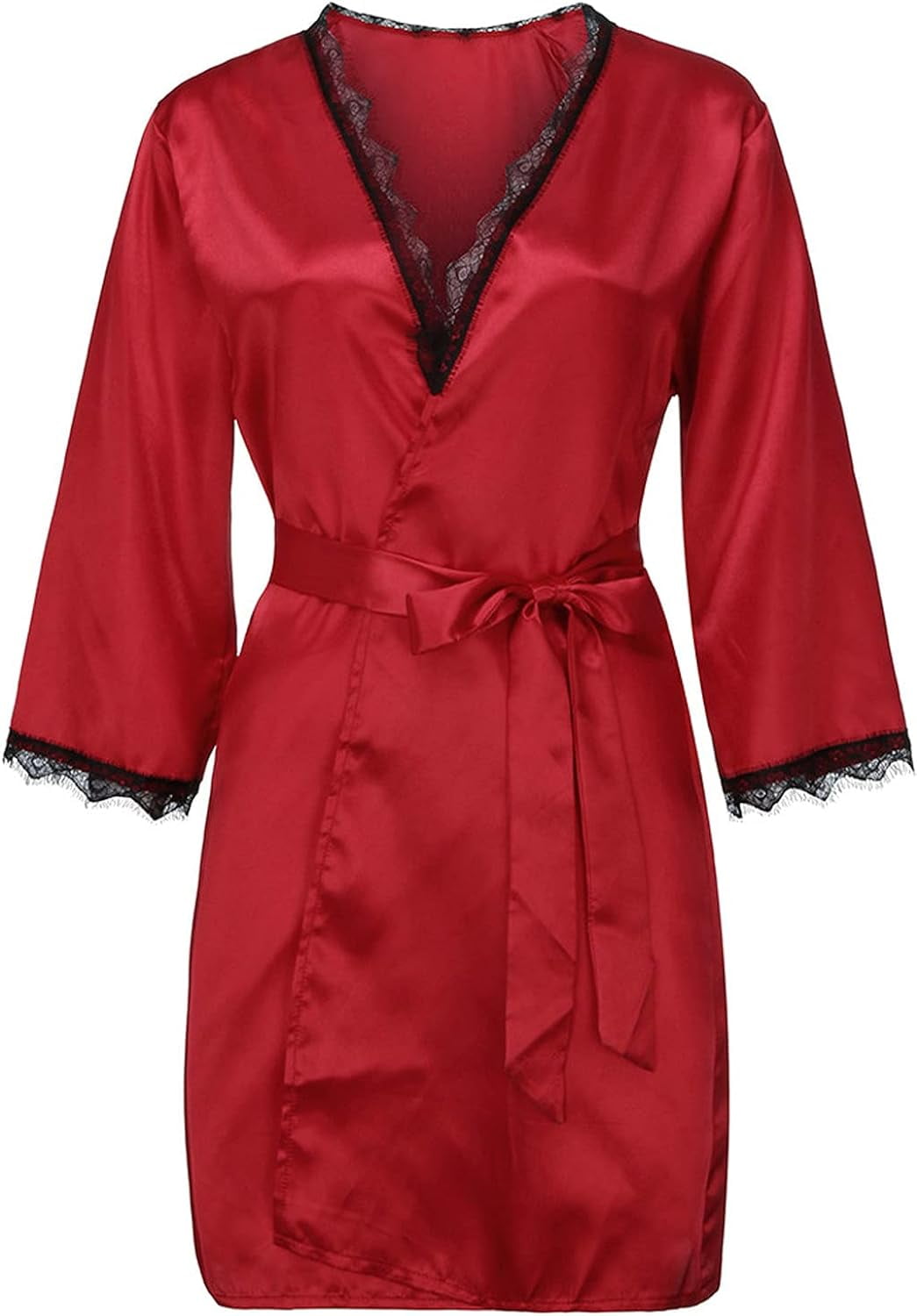 Municipal Women's Wrap V-Neck Pure Color Ruffles Short Satin Kimono ...