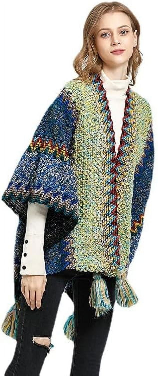 Municipal Womens Open Front Poncho Cape Extra Large Thick Soft Shawl Wraps Knitted Plaid Shawl ...