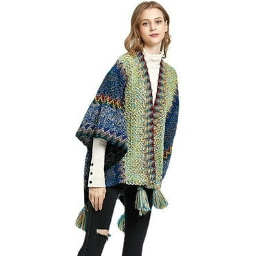 Cizayoi Women's Travel Plaid Shawl Wrap Open Front Poncho Cape Ruana ...