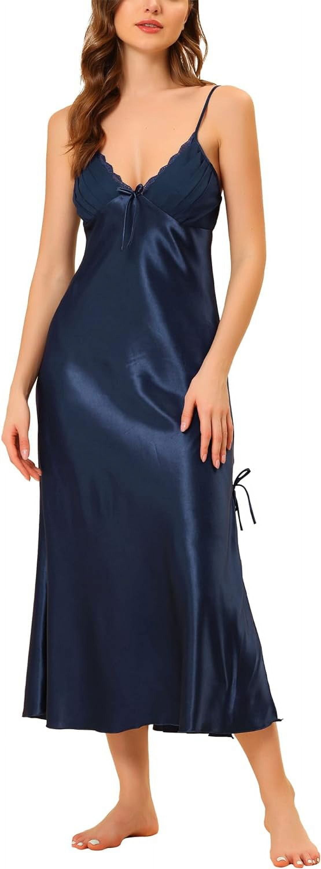 Municipal Womens Satin Slip Dress Pajama Silky Chemise Lounge Camisole Maxi Nightgowns - Walmart.com