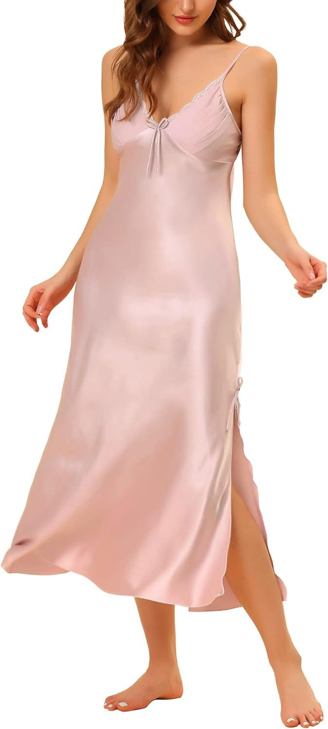 Municipal Womens Satin Slip Dress Pajama Silky Chemise Lounge Camisole Maxi Nightgowns - Walmart.com