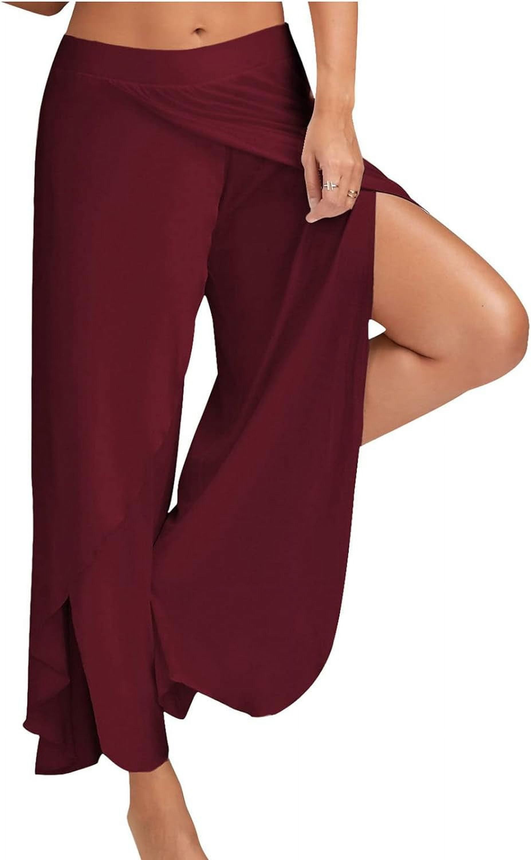 Municipal Womens Split Yoga Pants Flowy Plus Size, High Slit Wide Leg ...