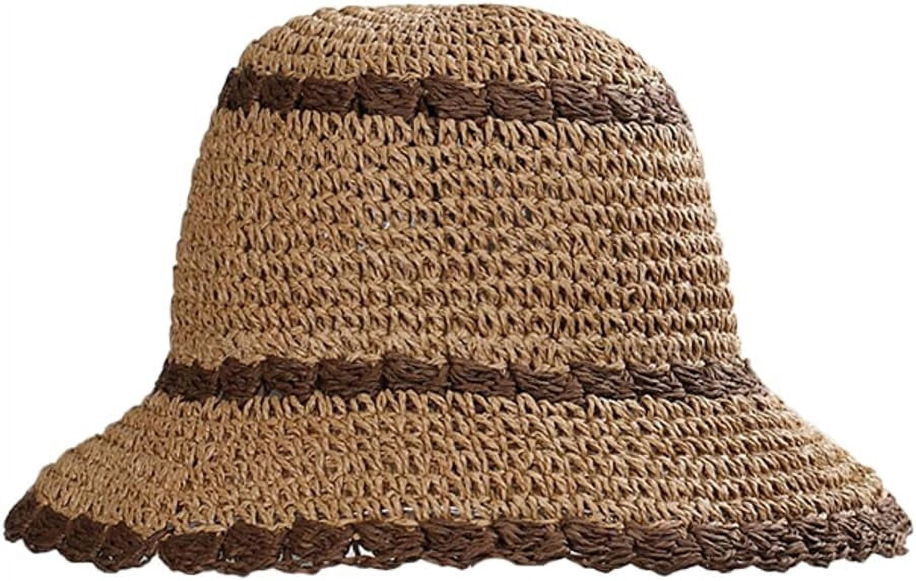 Municipal Womens Straw Sun Hat Foldable UV Protection Straw Bucket Hat ...