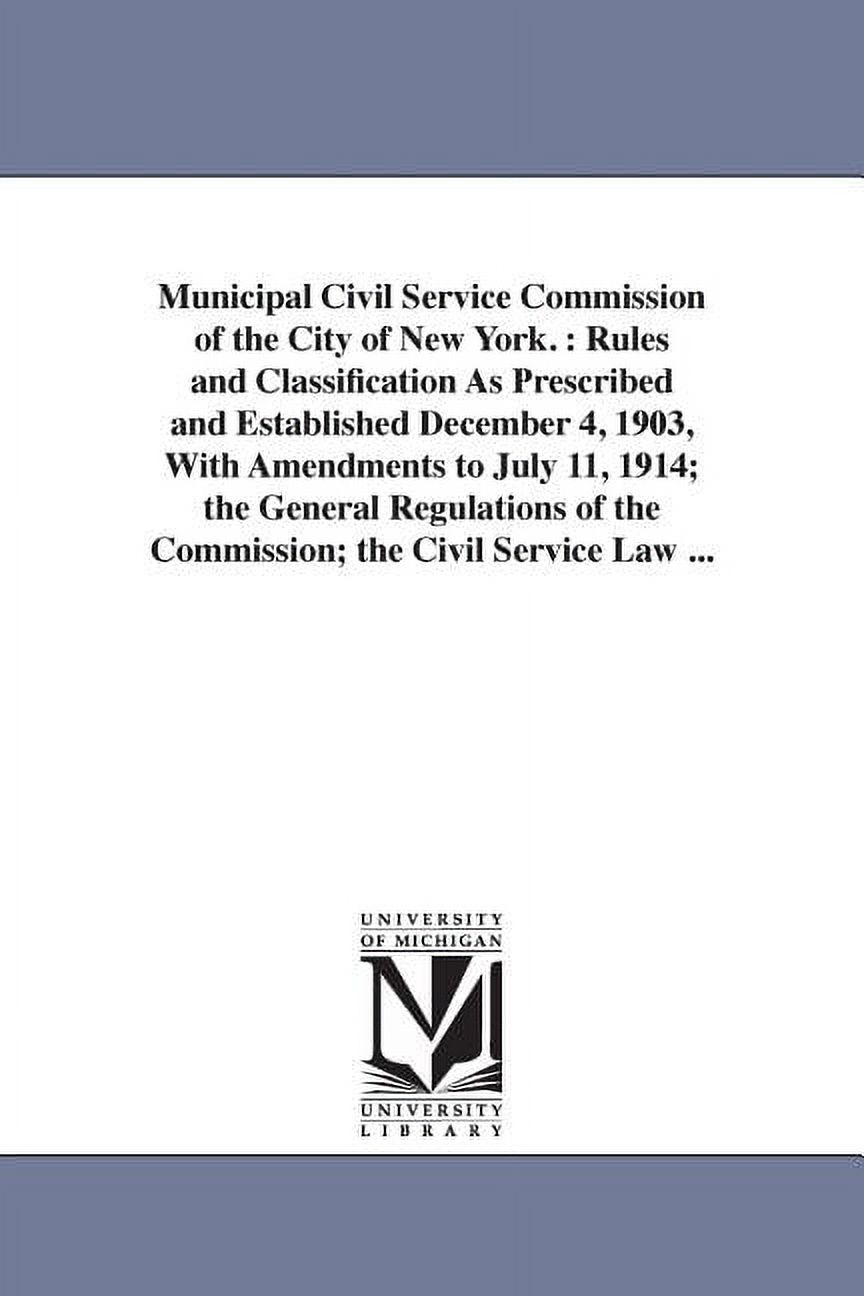 Municipal Civil Service Commission of the City of New York.: Rules and ...
