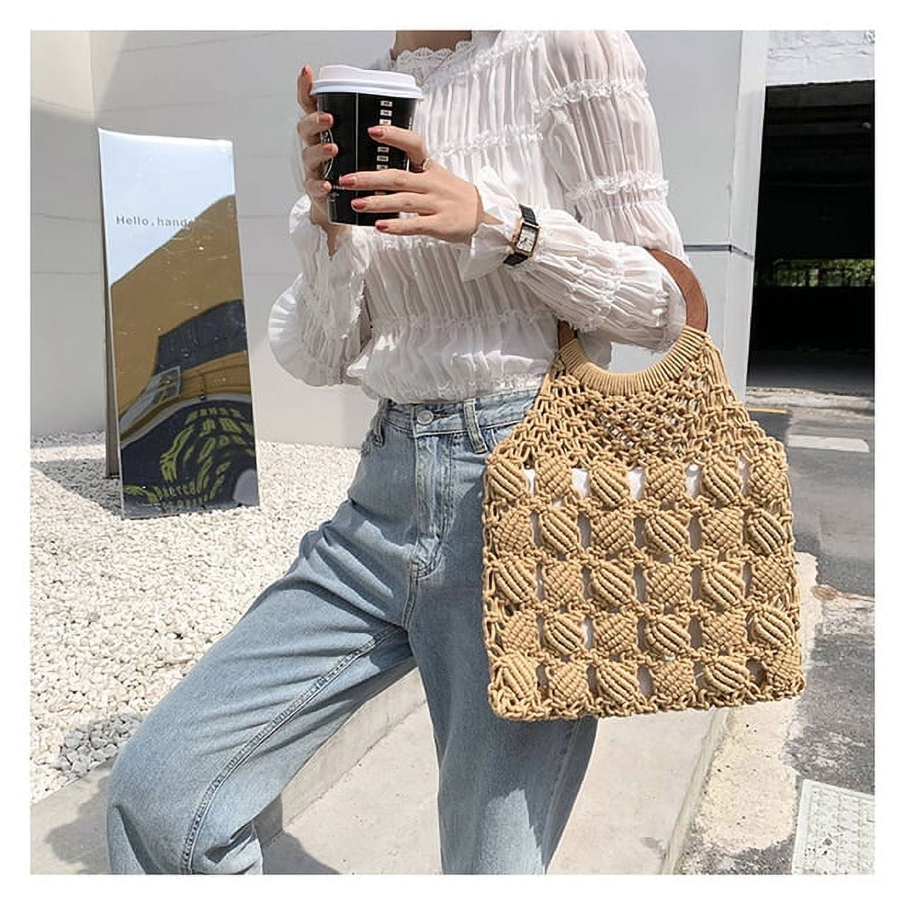 Municipal vintage wooden handle rattan women handbags wicker woven ...